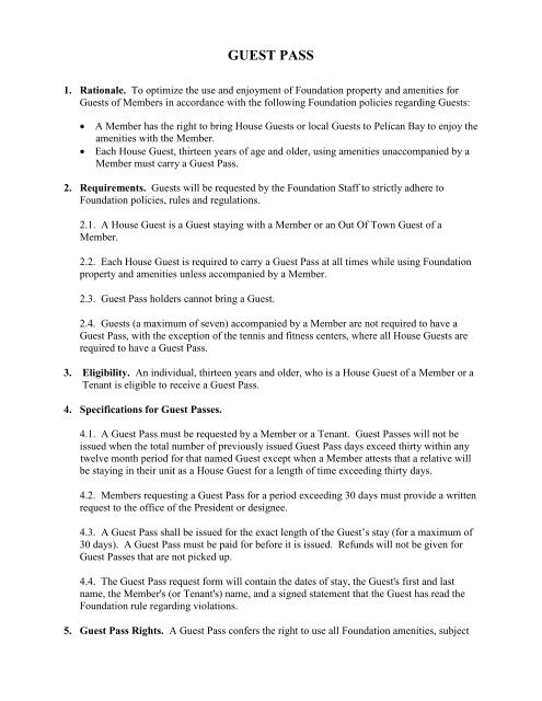 GUEST PASS - Pelican Bay