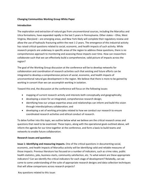 Changing Communities Working Group White Paper Introduction ...