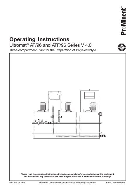 Operating instructions - UltromatÂ® AT/96 and ATF/96 - ProMinent