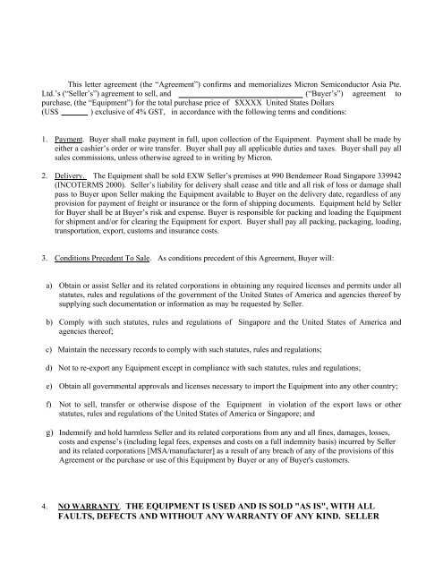 Letter of Agreement - Micron