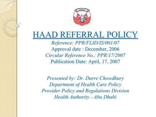 â PATIENT REFERRAL POLICYâ Hospital to Hospital Referral