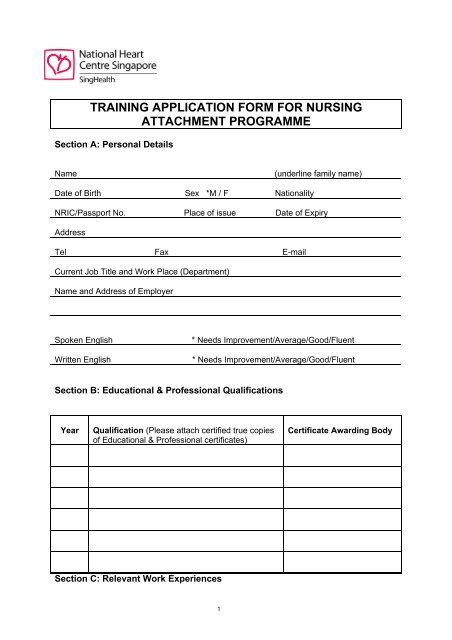 Nursing Attachment Application Form - National Heart Centre ...