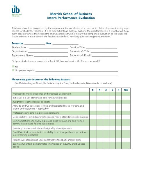 Student Performance Evaluation Form