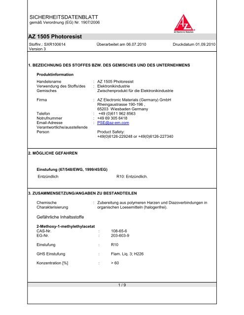 AZ 1505 Photoresist - FIRST