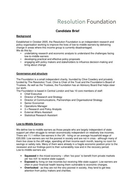 Candidate Brief - Resolution Foundation