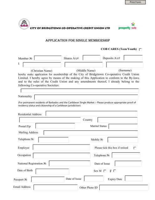 Single Membership Application Form.pdf - COB Credit Union
