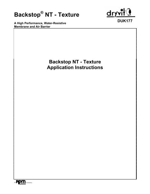 Backstop NT – Texture Application Instructions - Dryvit