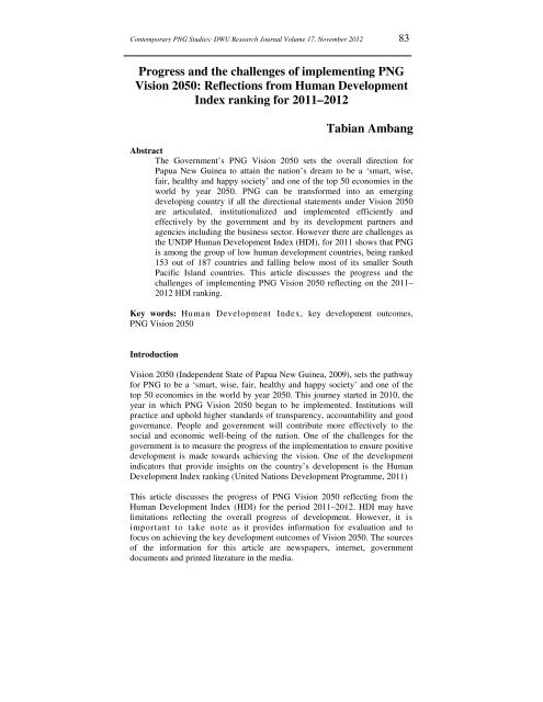 Progress and the challenges of implementing PNG Vision 2050 ...