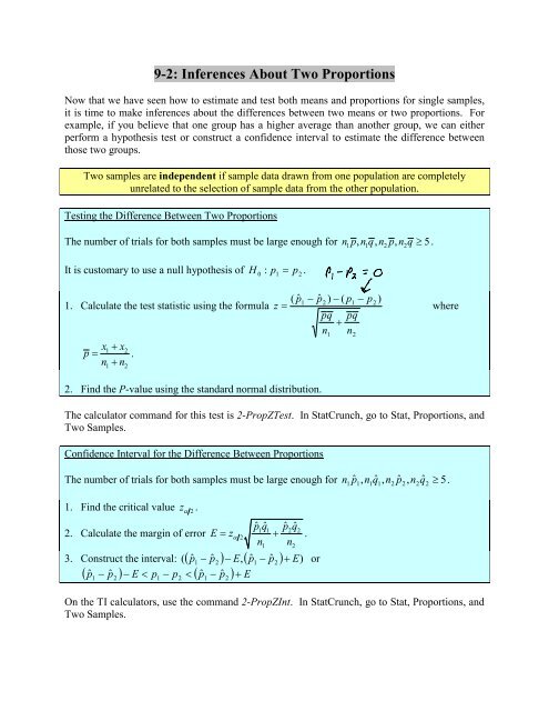 9-2: Inferences About Two Proportions