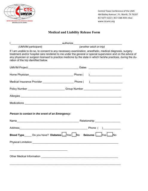 Release Of Responsibility Form