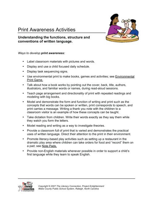 Print Awareness Activities - The Literacy Connection - Wake County ...