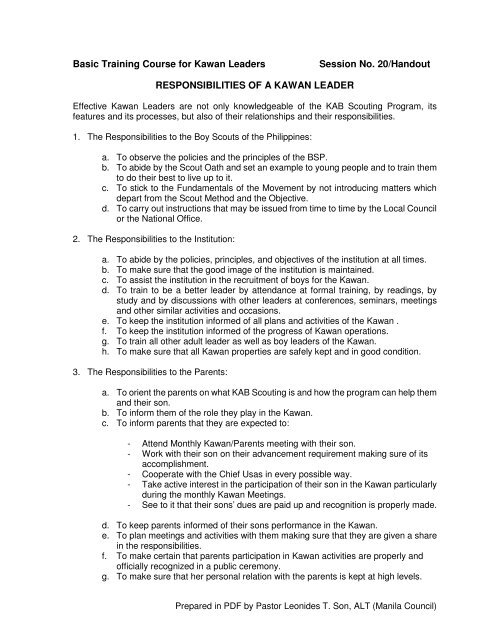20 The Kawan Leader's Job - Scout Center Dot Net