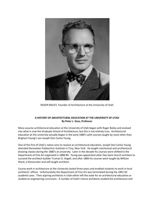 ROGER BAILEY, Founder of Architecture at the University of Utah A ...