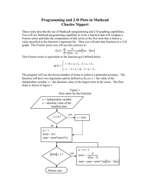 Programming and 2-D Plots in Mathcad Charles Nippert [ ] [ ]