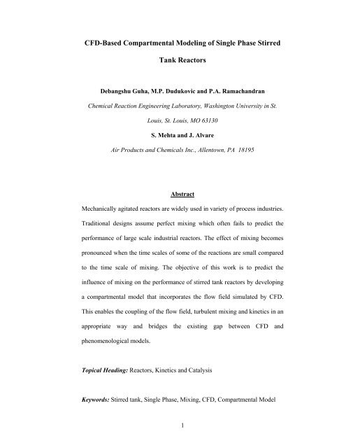 CFD - Based Compartmental Mixing Model for Stirred Tank Reactors