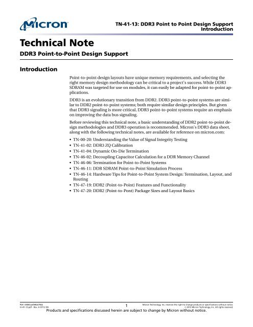 TN-41-13: DDR3 Point to Point Design Support - Micron