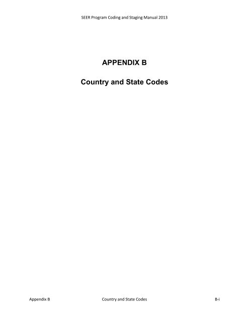 Appendix B: Country and State Codes - SEER