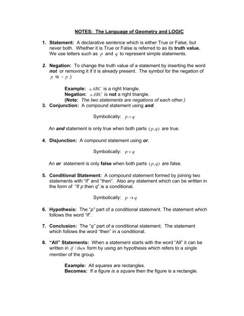 NOTES The Language Of Geometry And LOGIC 1 Statement A 