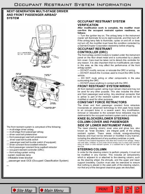 Occupant Restraint System Information