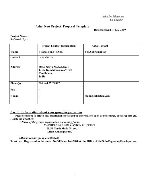 Asha New Project Proposal Template Part I : Information about your ...