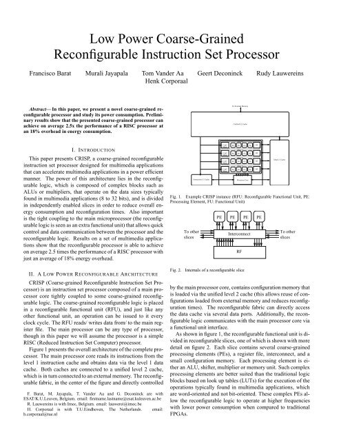 Low Power Coarse-Grained Reconfigurable Instruction Set Processor