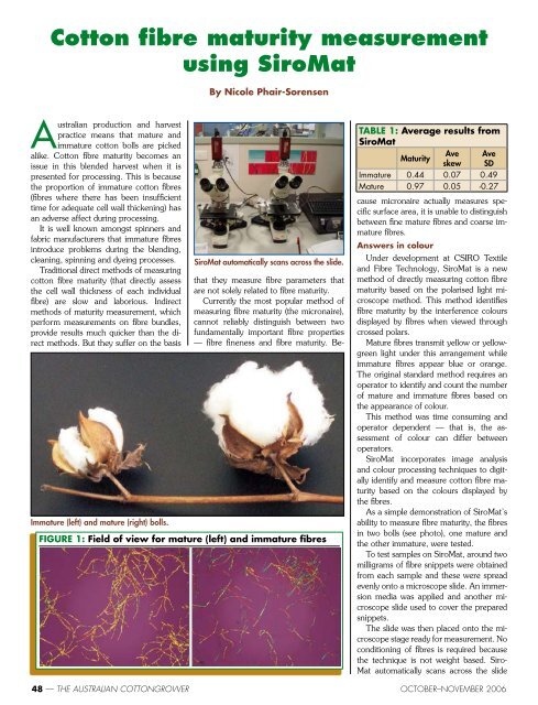 Cotton fibre maturity measurement using SiroMat - Greenmount Press