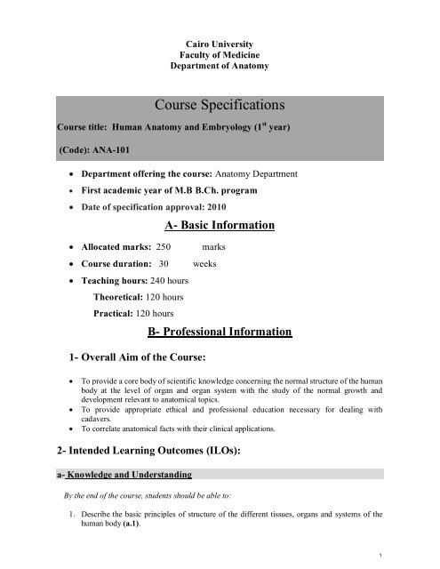 Human Anatomy and Embryology (1st year)