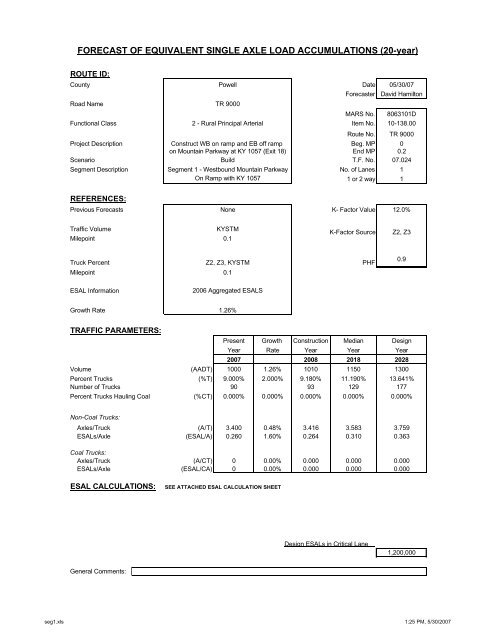 Official ESAL calculation spreadsheet