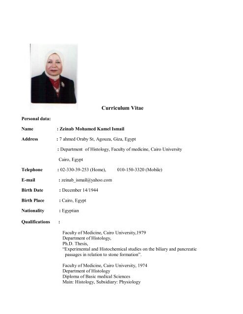 Prof. Dr. Zeinab Mohamed Kamel Ismail - Kasr Al Ainy School of ...