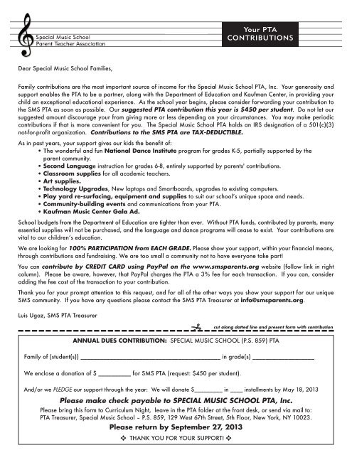 pta donations request form - SMS Parents â Special Music School ...