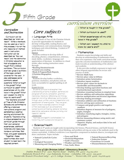 Fifth Grade - Tree of Life Christian Schools