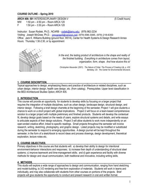 ARCH 406 - Architectural/Interdisciplinary Design V - Susan Rodiek