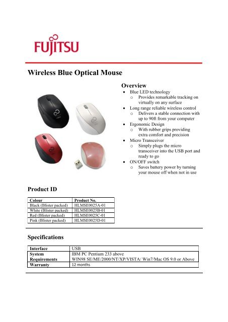 Wireless Blue Optical Mouse Overview