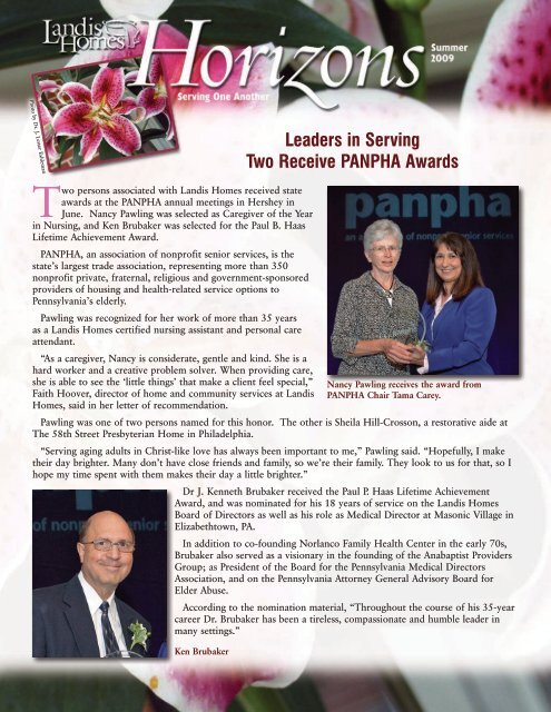 Leaders in Serving Two Receive PANPHA Awards - Landis Homes