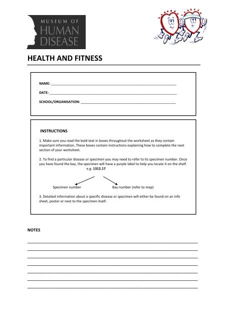 Health and Fitness worksheet - School of Medical Sciences