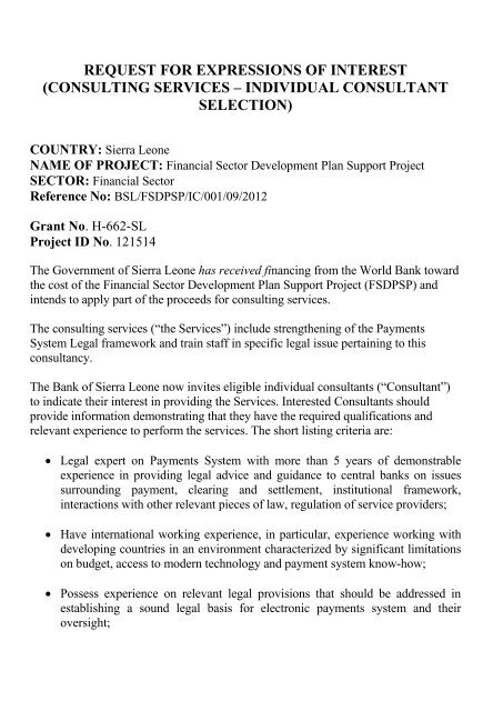 request for expressions of interest (consulting services â individual ...