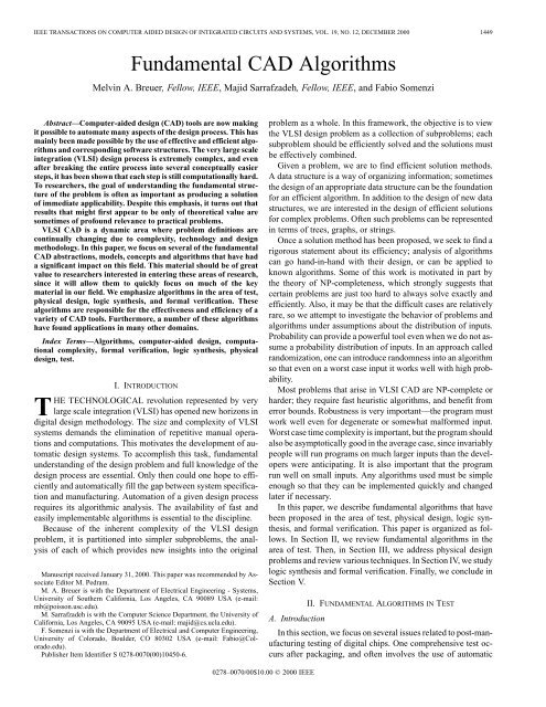 Fundamental Cad Algorithms Computer Aided Design Of