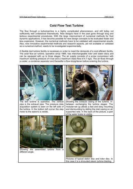 Cold flow test turbine facility