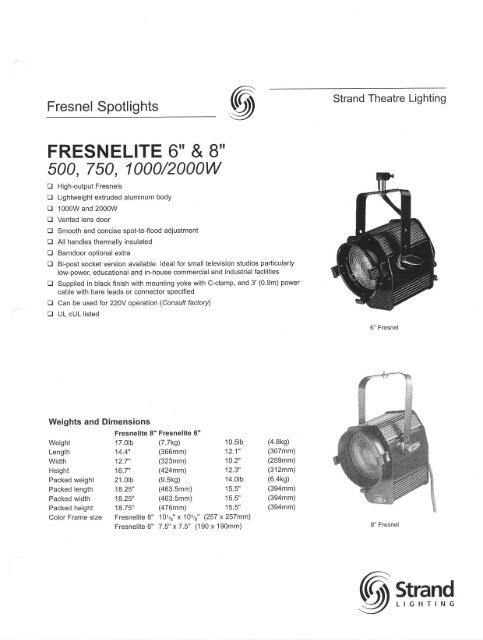 Datasheet Fresnelite 6" & 8" - The Strand Archive