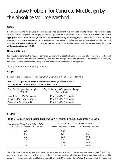 Illustrative Problem for Concrete Mix Design by the Absolute Volume ...