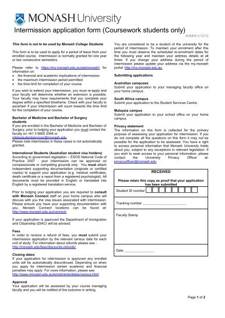 Intermission application form - Adm.monash.edu - Monash University