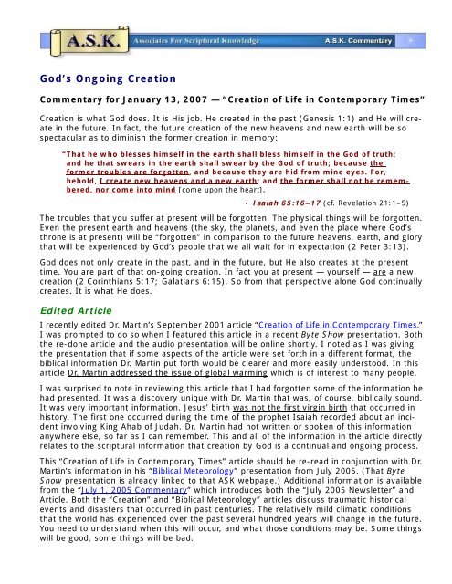 God's Ongoing Creation