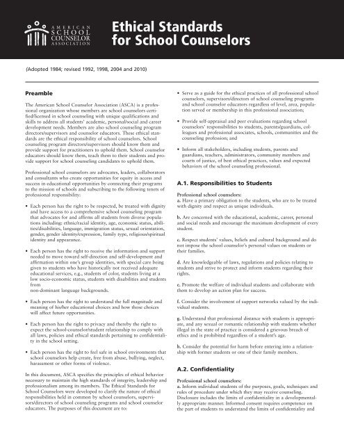 ethical standards - American School Counselor Association