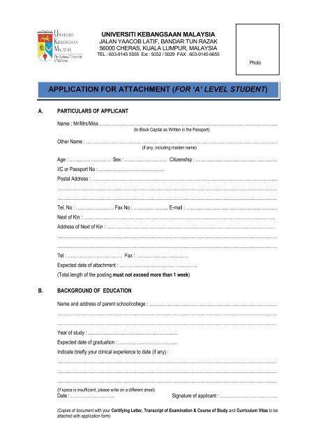 borang @ form a-level - UKM Medical Centre - Universiti ...
