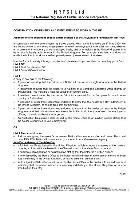 List of acceptable documents to confirm your identity and support ...