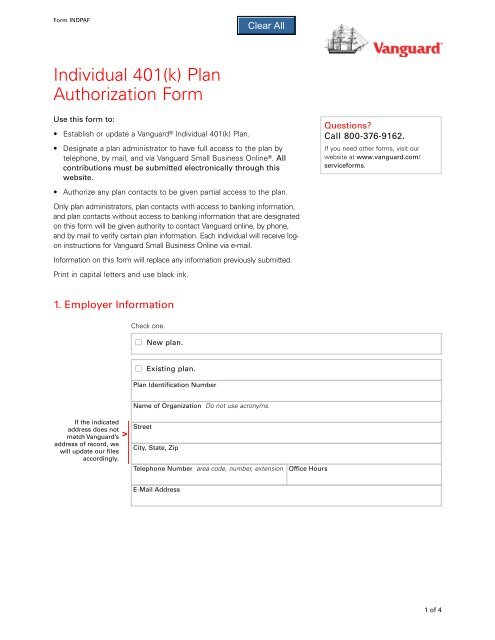 Individual 401(k) Plan Authorization Form
