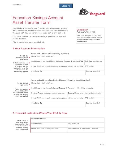 Vanguard Education Savings Account Asset Transfer Authorization