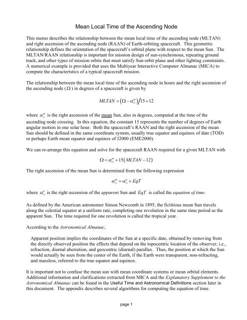 Mean Local Time of the Ascending Node - Orbital and Celestial ...
