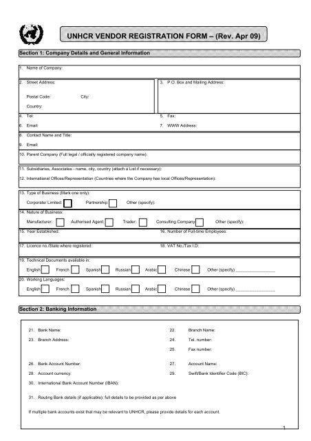 Common Supplier Registration Form - UNHCR