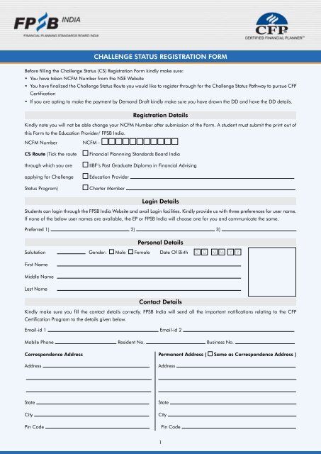 Challenge StatuS RegIStRatIOn FORM - FPSB India